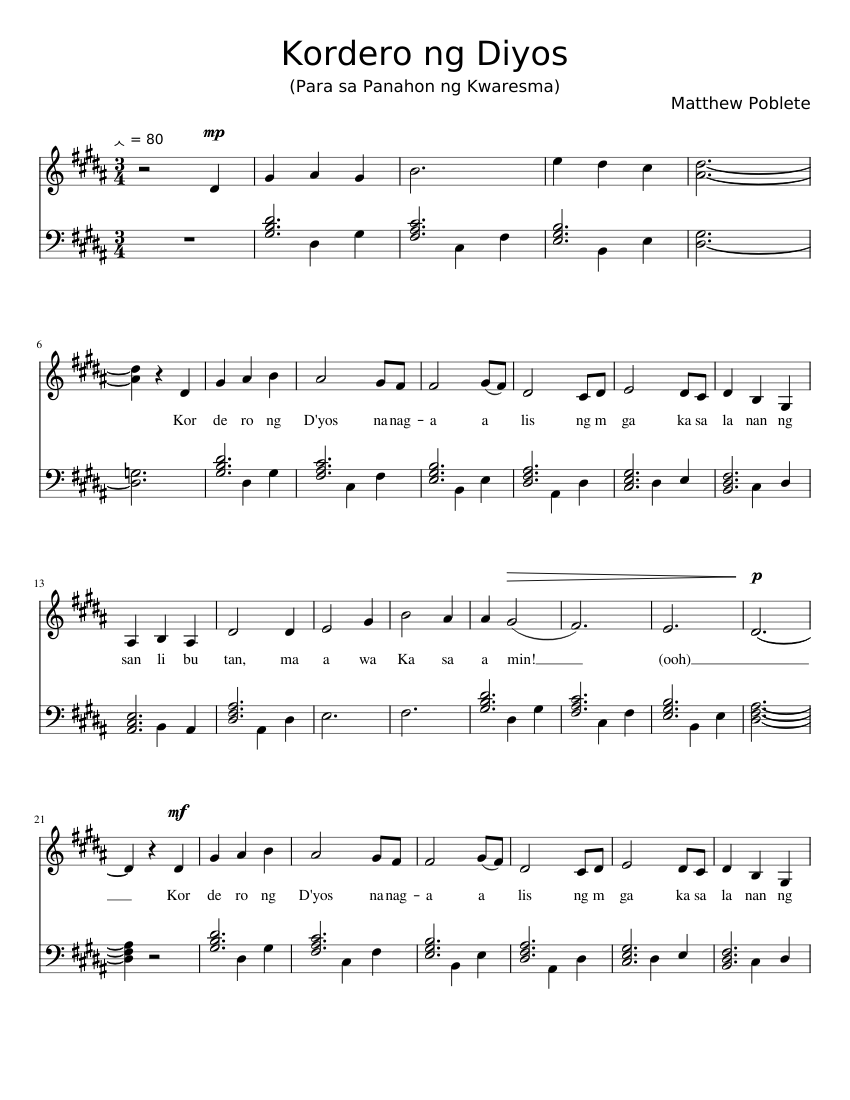 Kordero ng Diyos Sheet music for Piano (Church Choir) Easy | Musescore.com