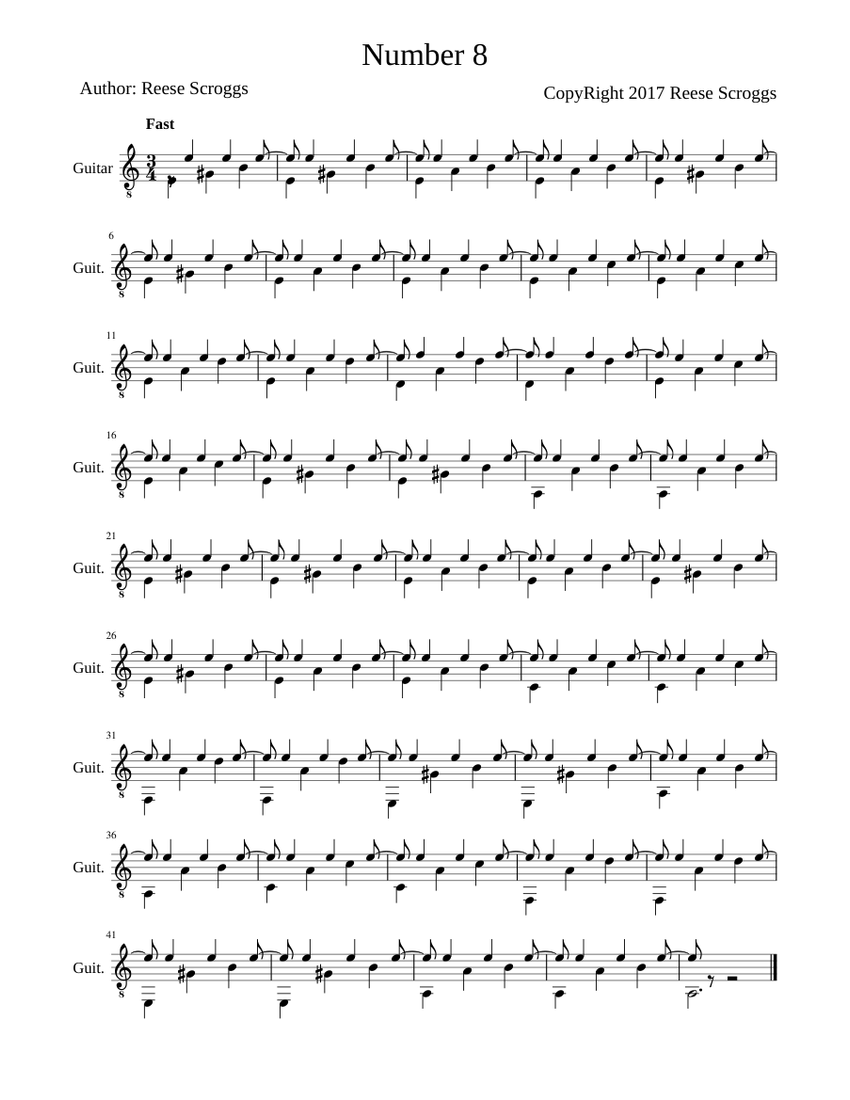 Number 8 Sheet music for Guitar (Solo) | Musescore.com