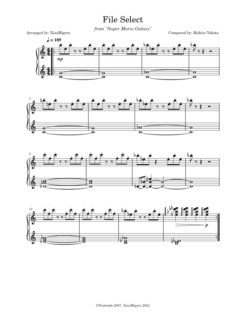 File Select - Super Mario Galaxy Sheet music for Piano (Solo) Easy ...