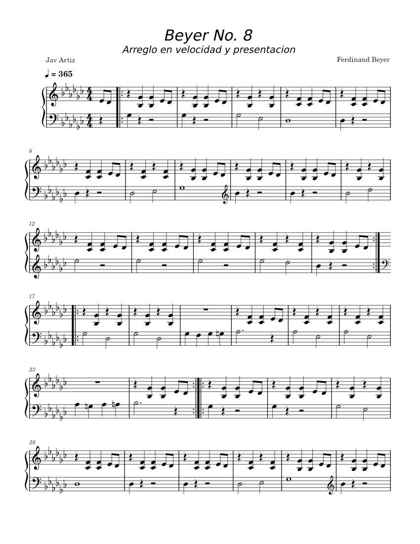 Estudio, Op.101 No.88 – Ferdinand Beyer -Beyer No 8 Sheet Music for ...