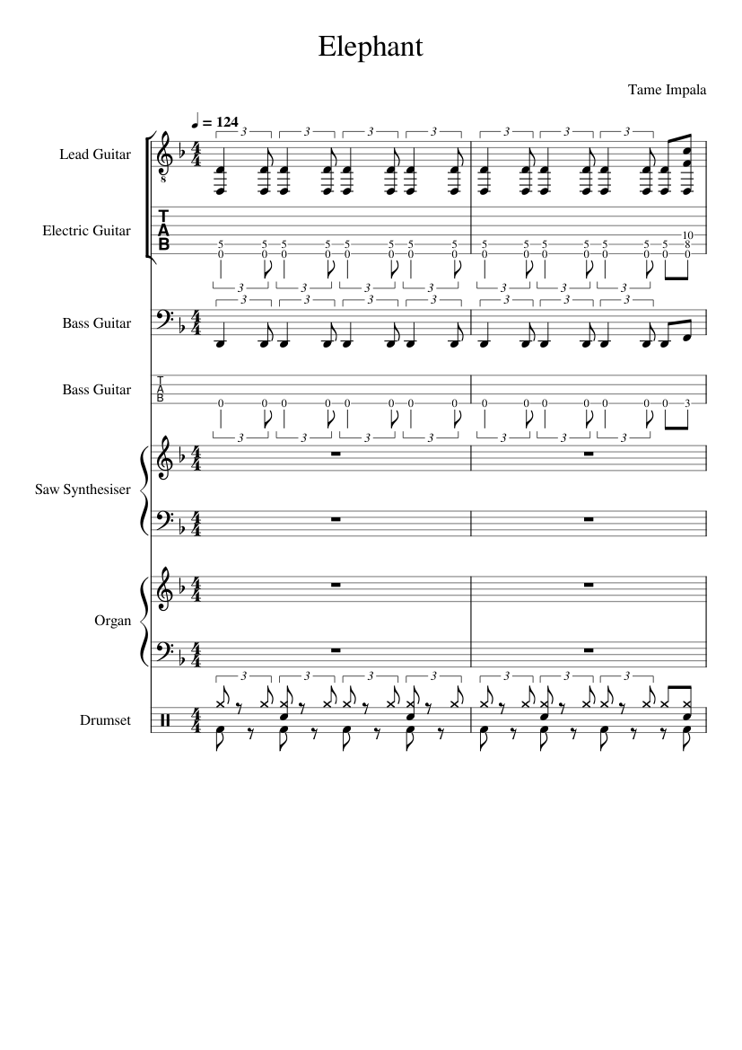 Elephant – Tame Impala Elephant - Tame Impala Sheet Music and Tab for ...