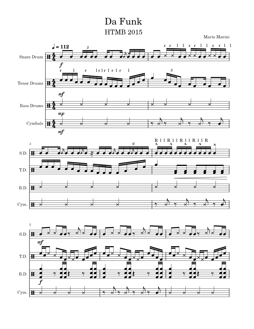 Da Funk Sheet music for Snare drum, Crash, Tenor drum, Bass drum ...