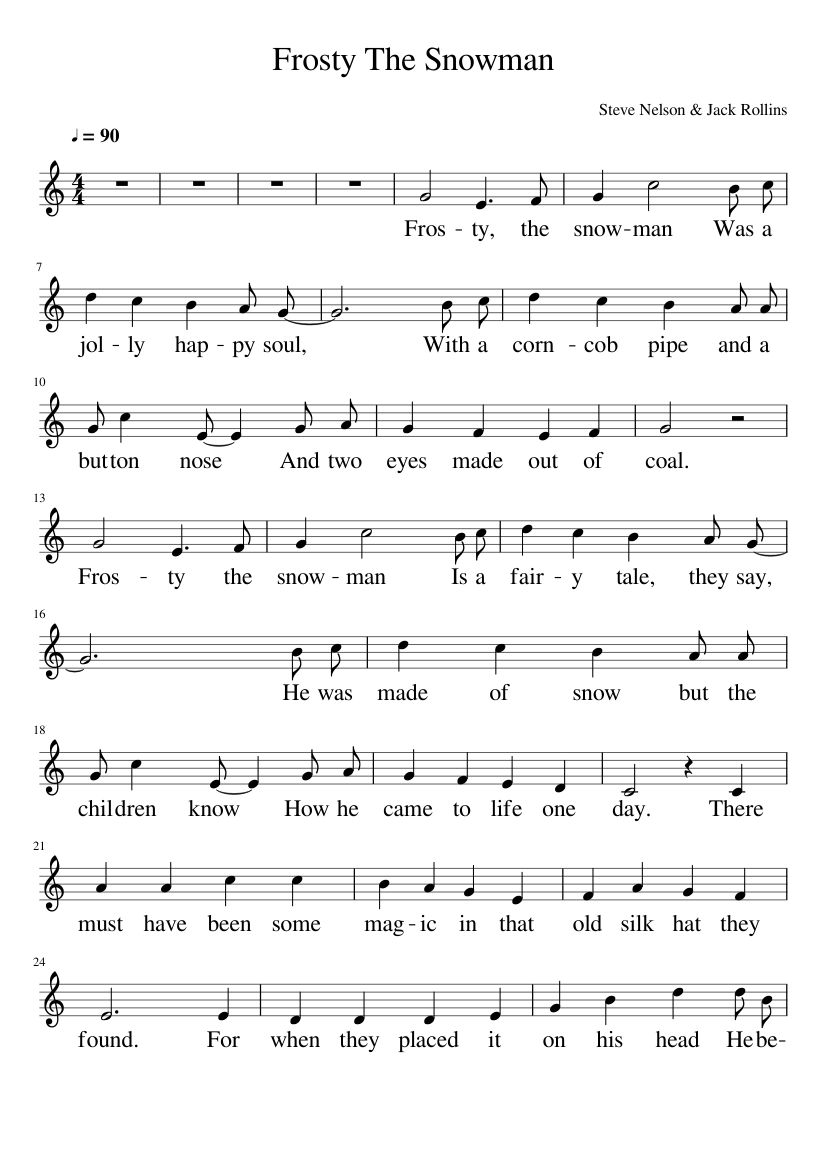 Frosty The Snowman Sheet Music for Piano (Solo) | MuseScore.com