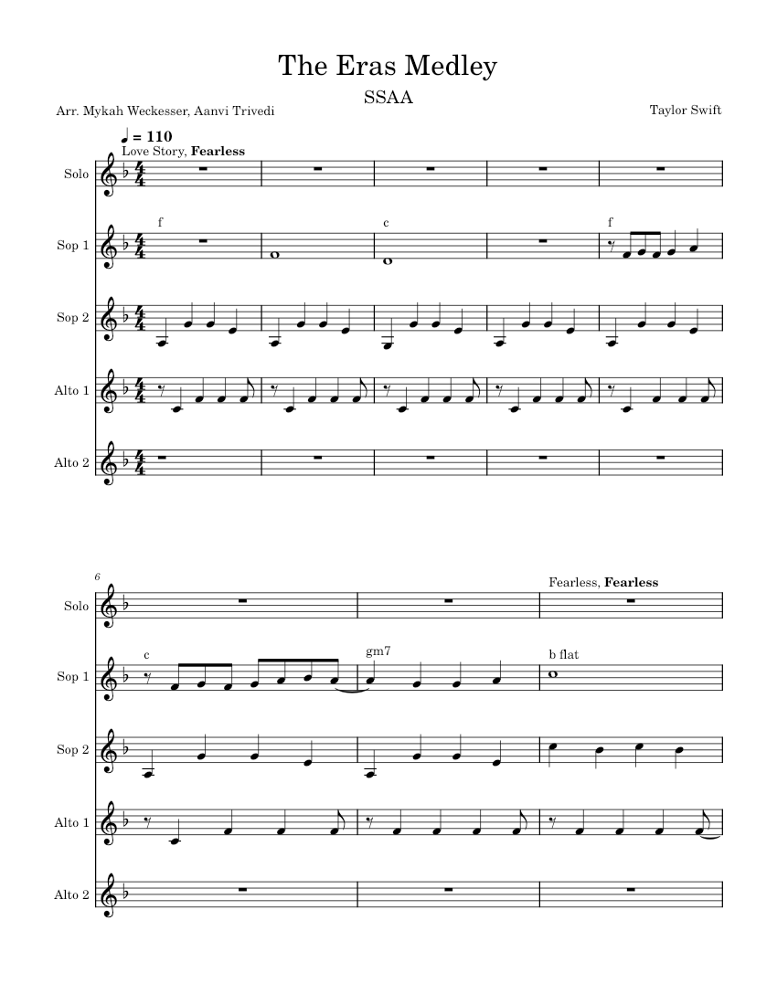 The Eras Medley – Taylor Swift Sheet Music for Piano (A Capella ...
