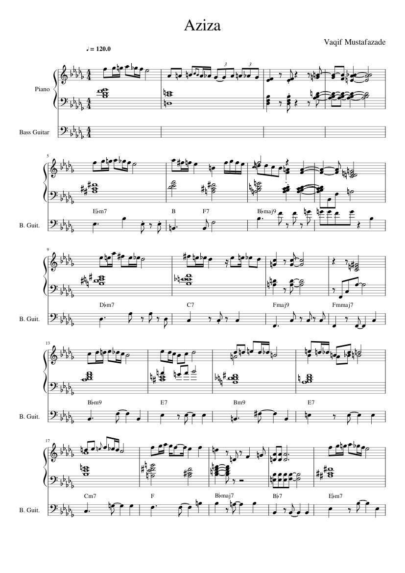 Aziza - Vagif Mustafazadeh Sheet music for Piano, Bass guitar (Jazz ...