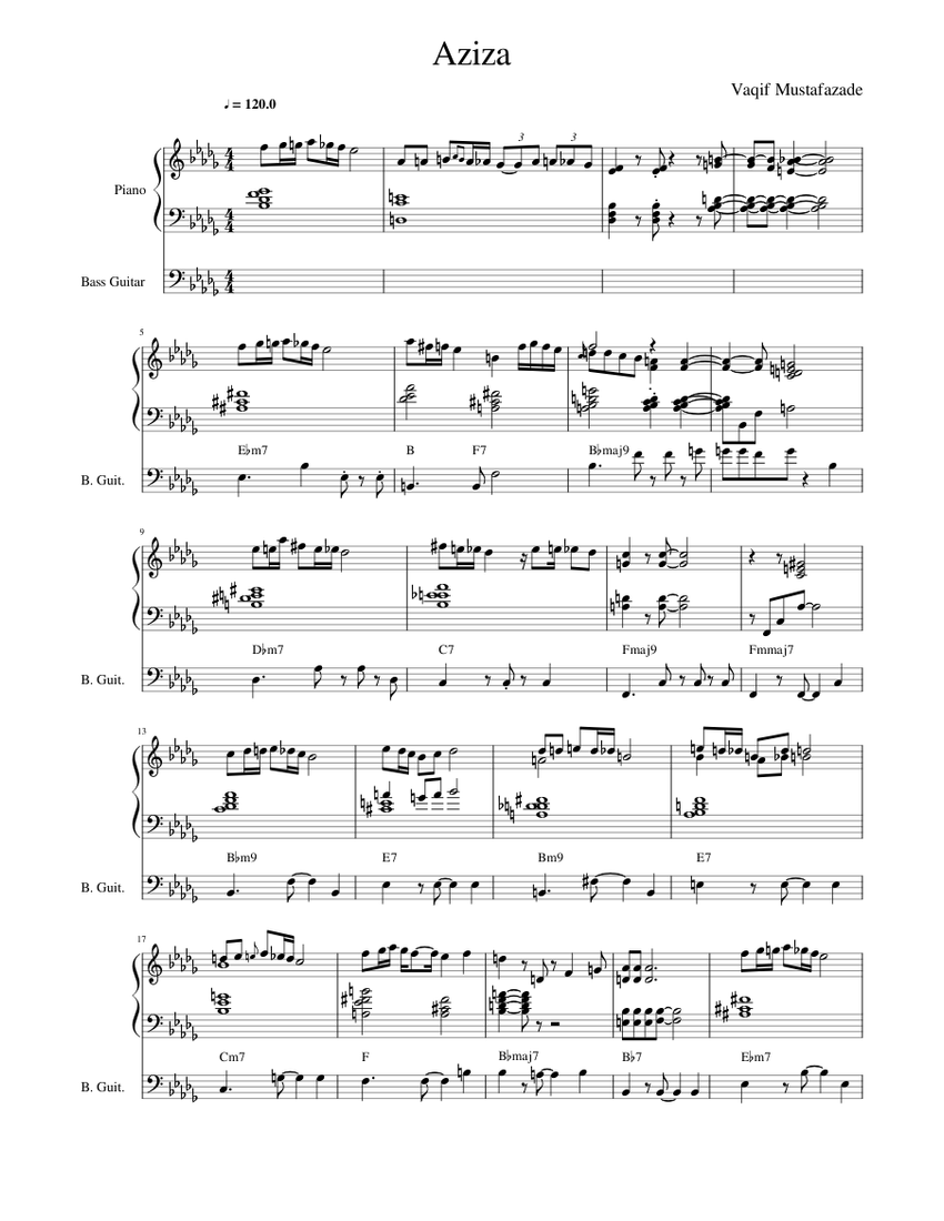 Aziza - Vagif Mustafazadeh Sheet music for Piano, Bass guitar (Jazz ...
