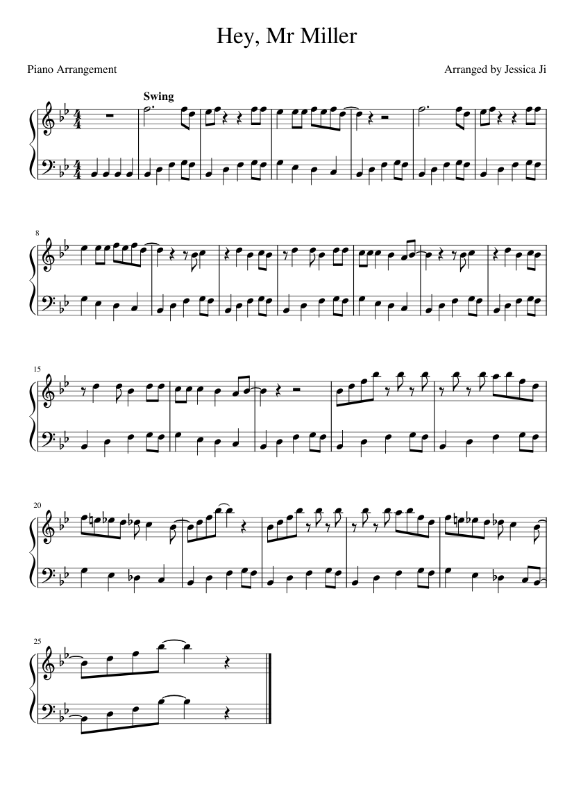 Hey, Mr Miller Sheet Music for Piano (Solo) Easy | MuseScore.com