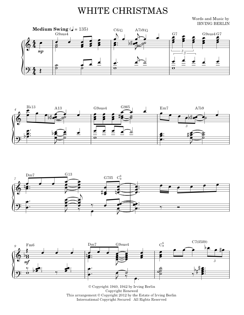 white christmas Sheet music for Piano by Irving Berlin: Music Notes by ...