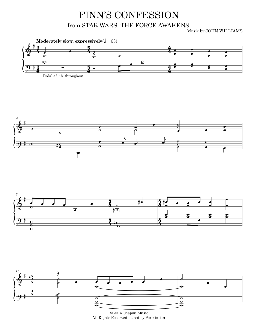 Play Official version of Finn's Confession sheet music by John Williams ...