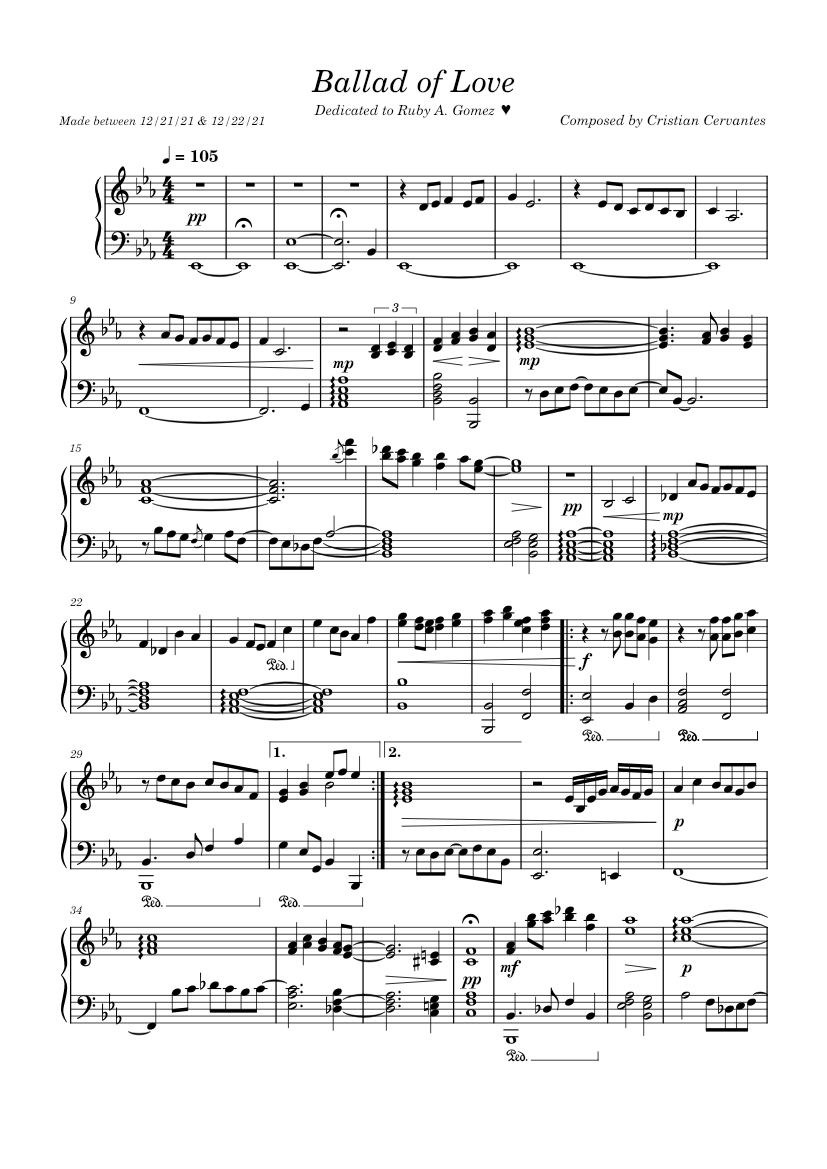 Ballad of Love Sheet music for Piano (Solo) | Musescore.com