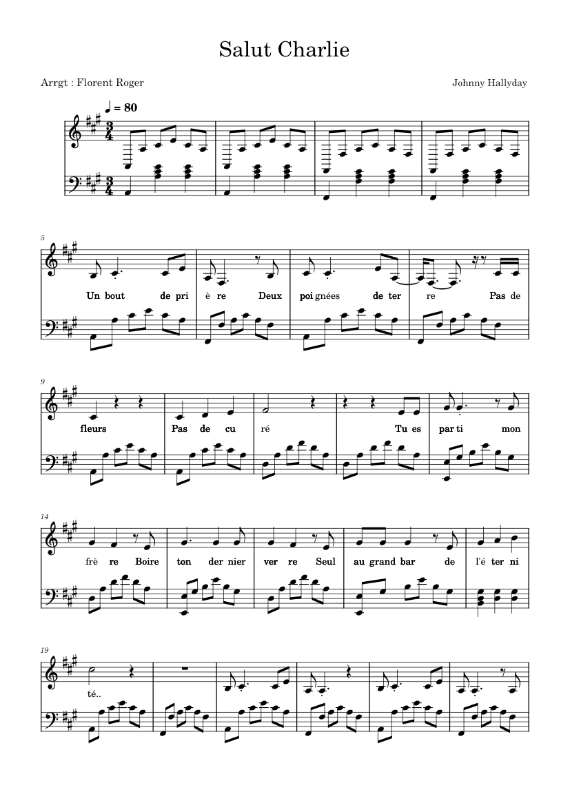 Salut Charlie – Johnny Hallyday Sheet Music for Piano (Solo ...