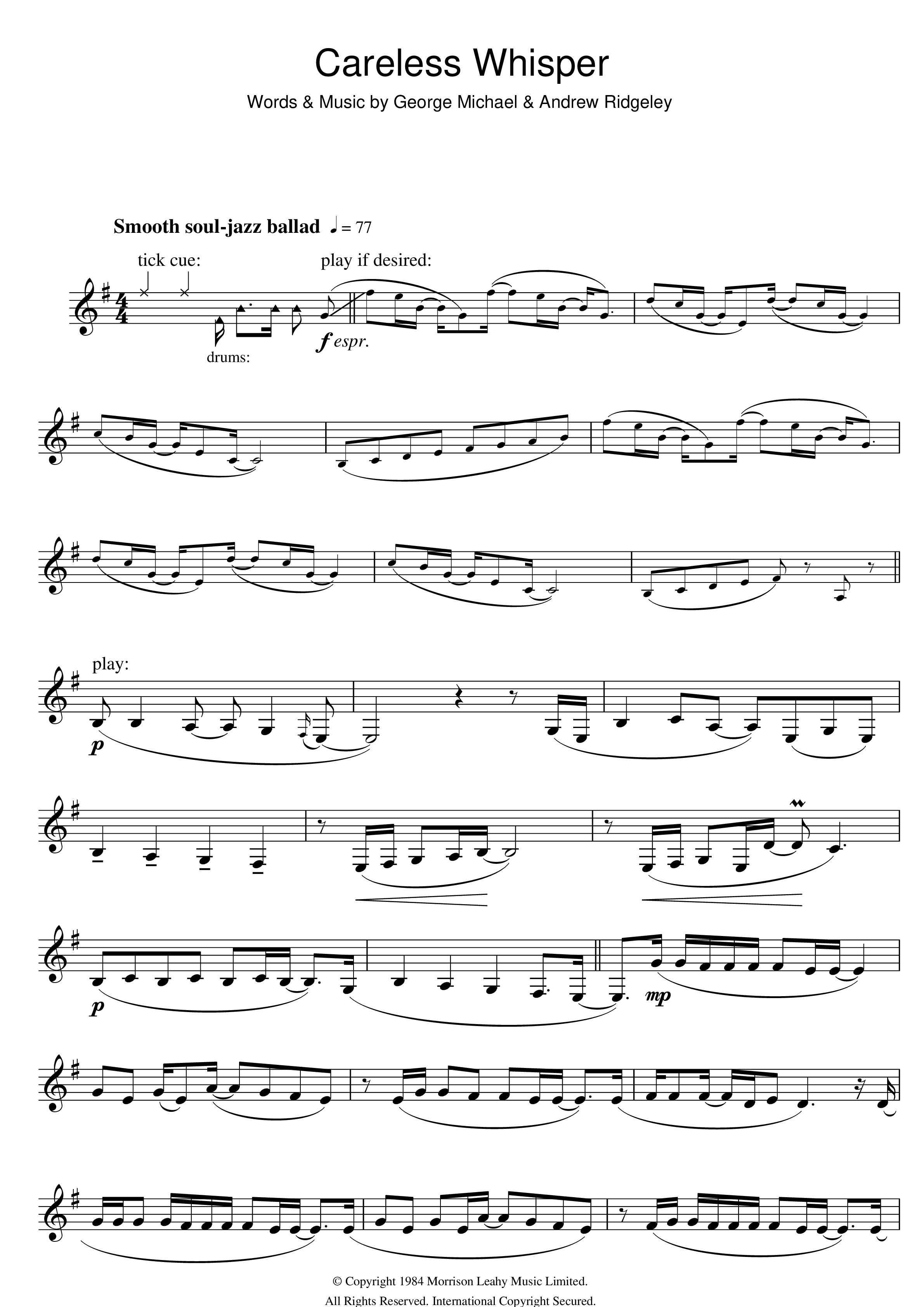 Play Official version of Careless Whisper Sheet Music by George Michael for Clarinet other ...