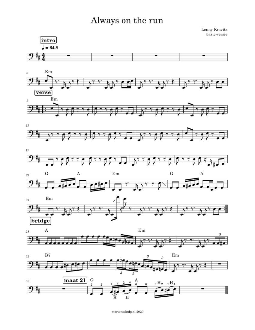 Always on the run - Lenny Kravitz Sheet music for Bass guitar (Solo) | Musescore.com