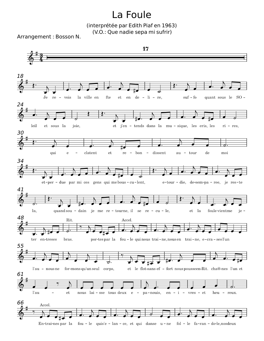 La Foule - Édith Piaf Sheet music for Synthesizer (Solo) | Musescore.com