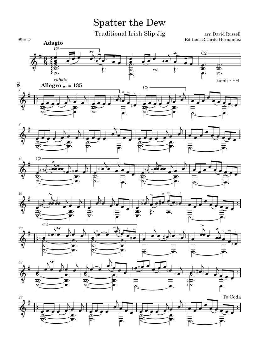Spatter the Dew - Traditional (arr. David Russell) Sheet Music for ...