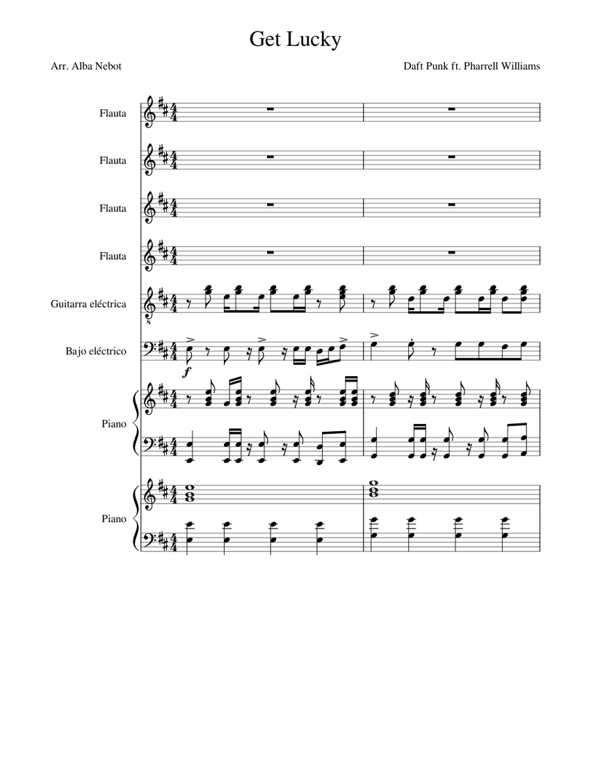 Get Lucky Sheet music for Piano, Flute, Guitar, Bass guitar (Mixed ...