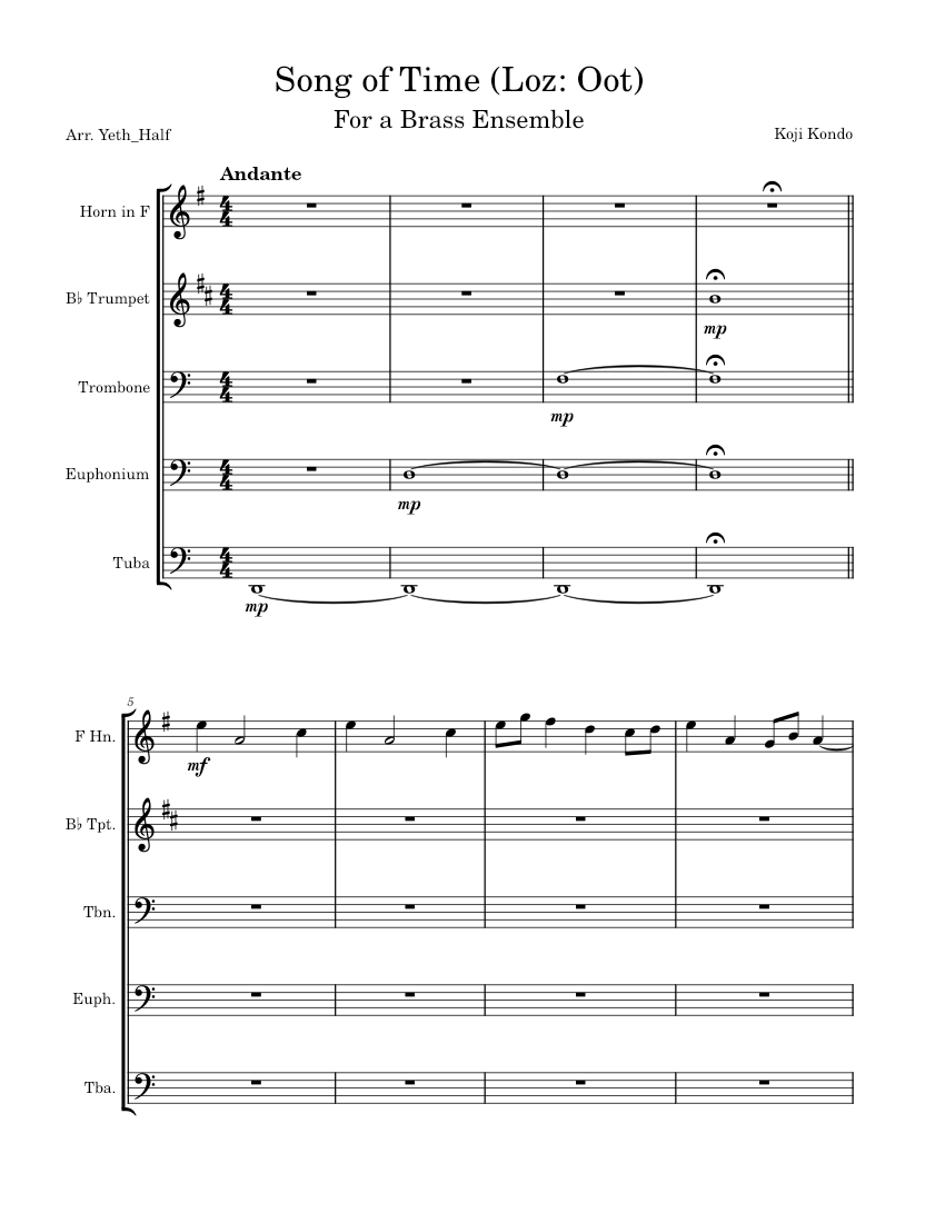 Song of Time Sheet music for Trombone, Euphonium, Tuba, Trumpet in b ...