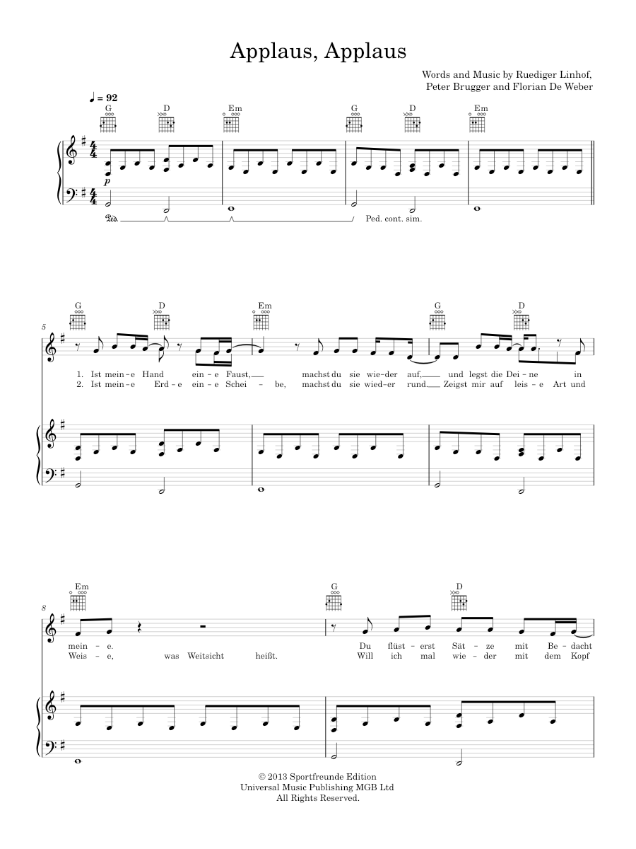 applaus applaus Sheet music for Piano, Vocals: Music Notes