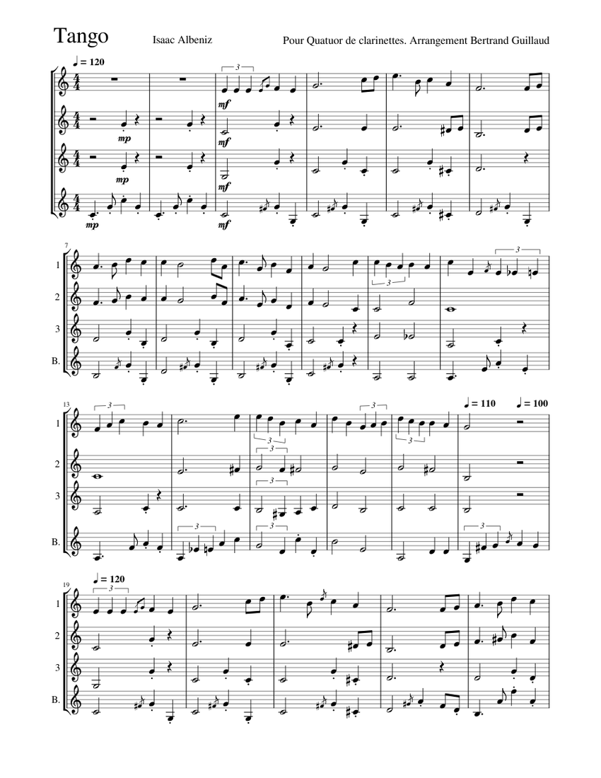 España, Op. 165 - 2. Tango – Isaak Albeniz Sheet music for Clarinet in ...