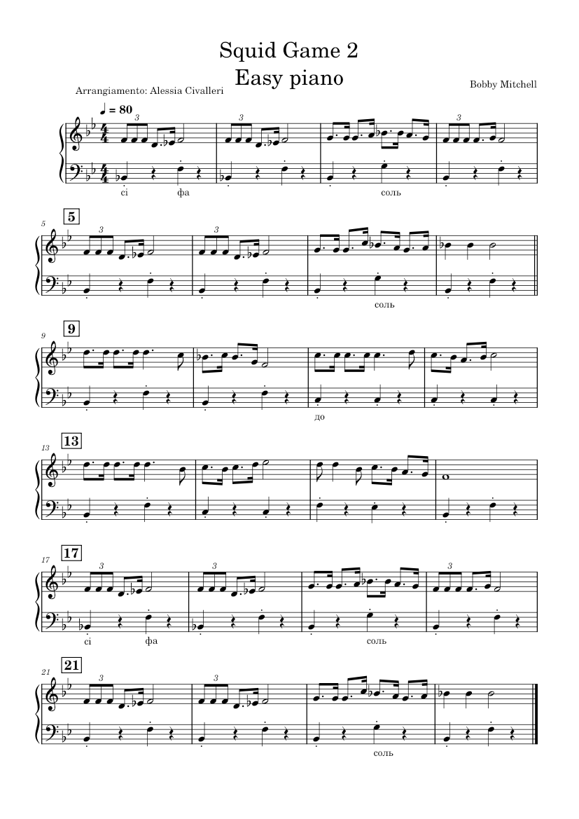 Squid Game 2 - Mingle song Bobby Mitchell 7 Sheet Music for Piano (Solo) Easy | MuseScore.com