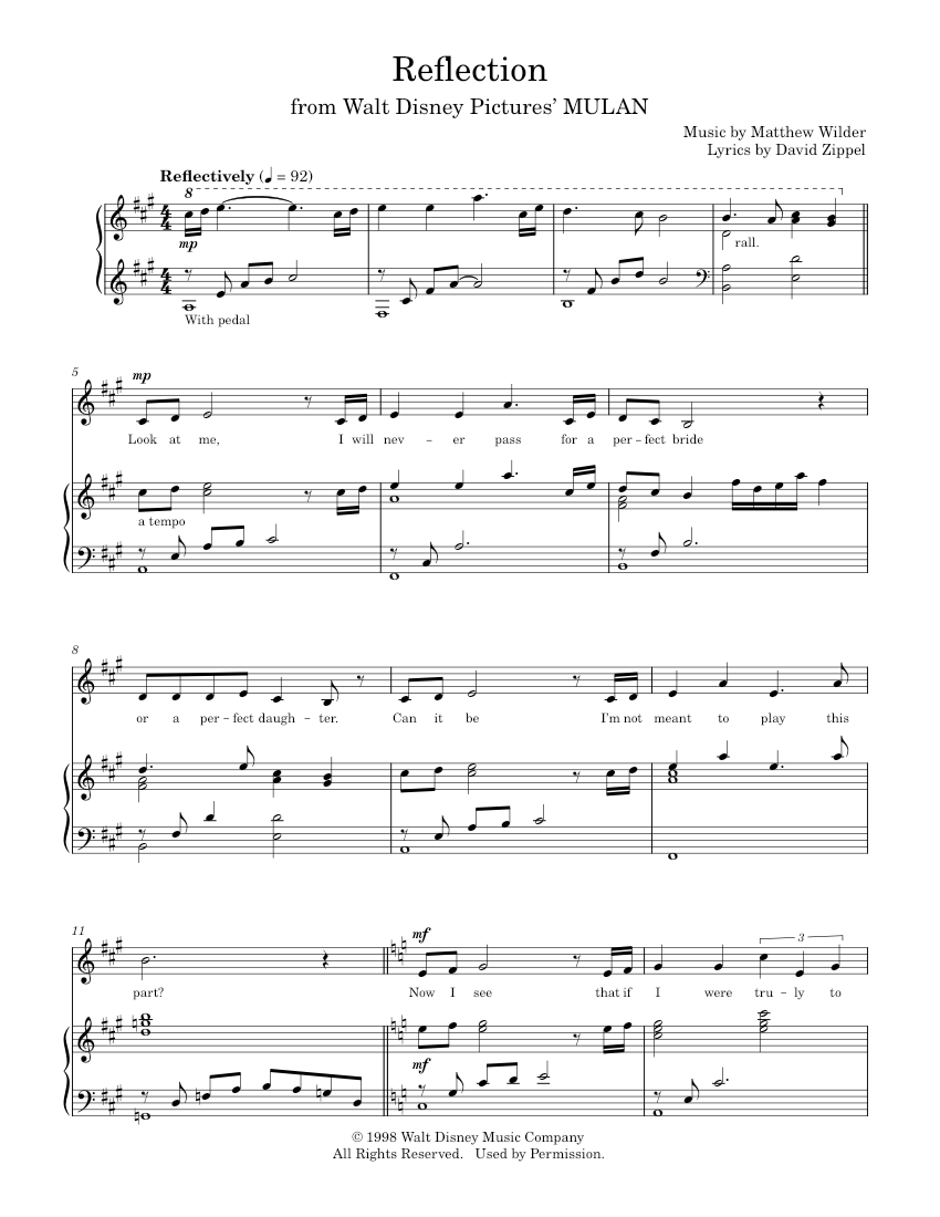 Play Official version of Mulan - reflection Sheet Music by Misc ...