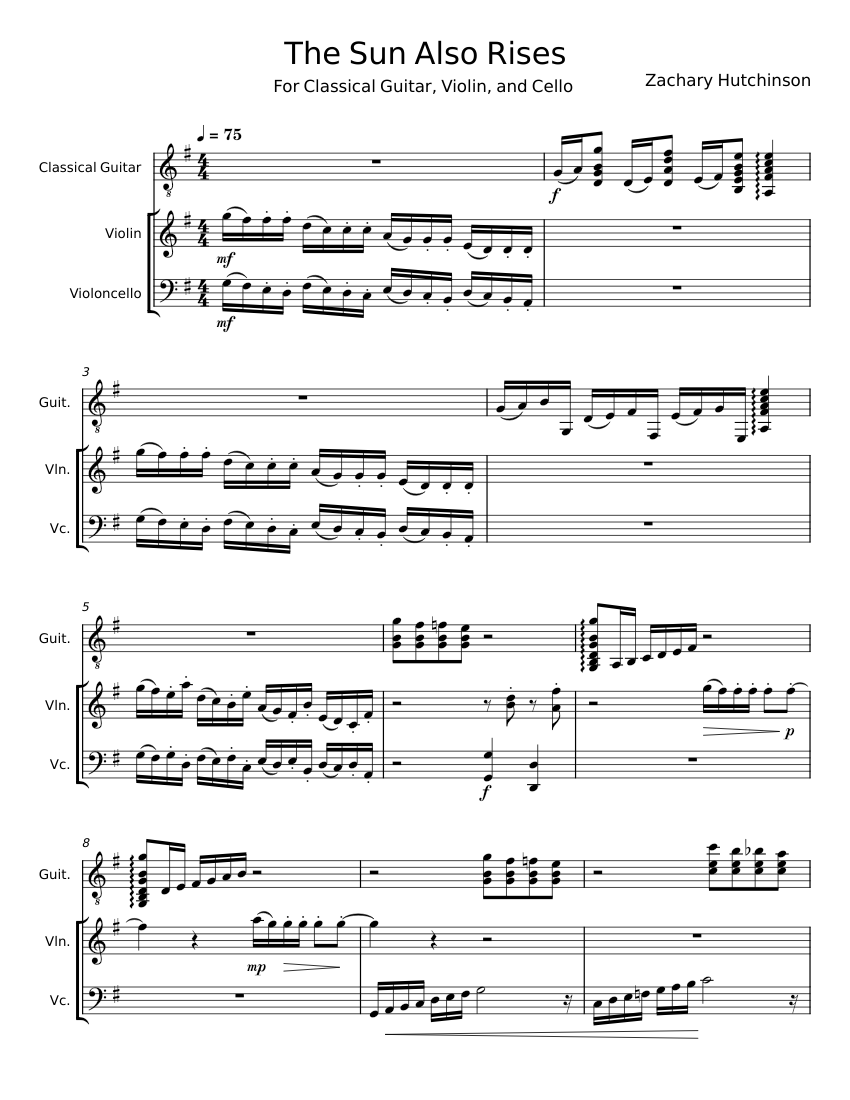 The Sun Also Rises Sheet music for Violin, Cello, Guitar (Mixed Trio ...