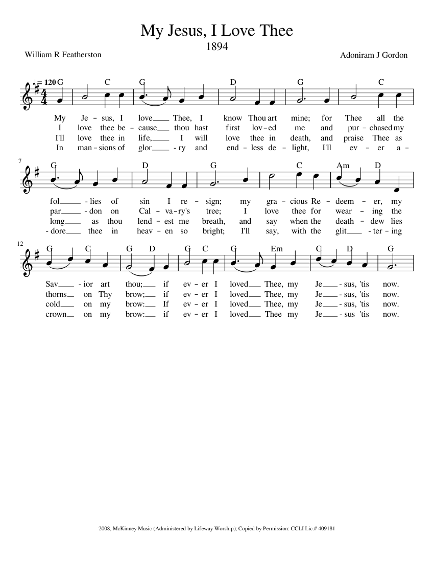 My Jesus, I Love Thee Sheet music for Piano (Solo) | Musescore.com