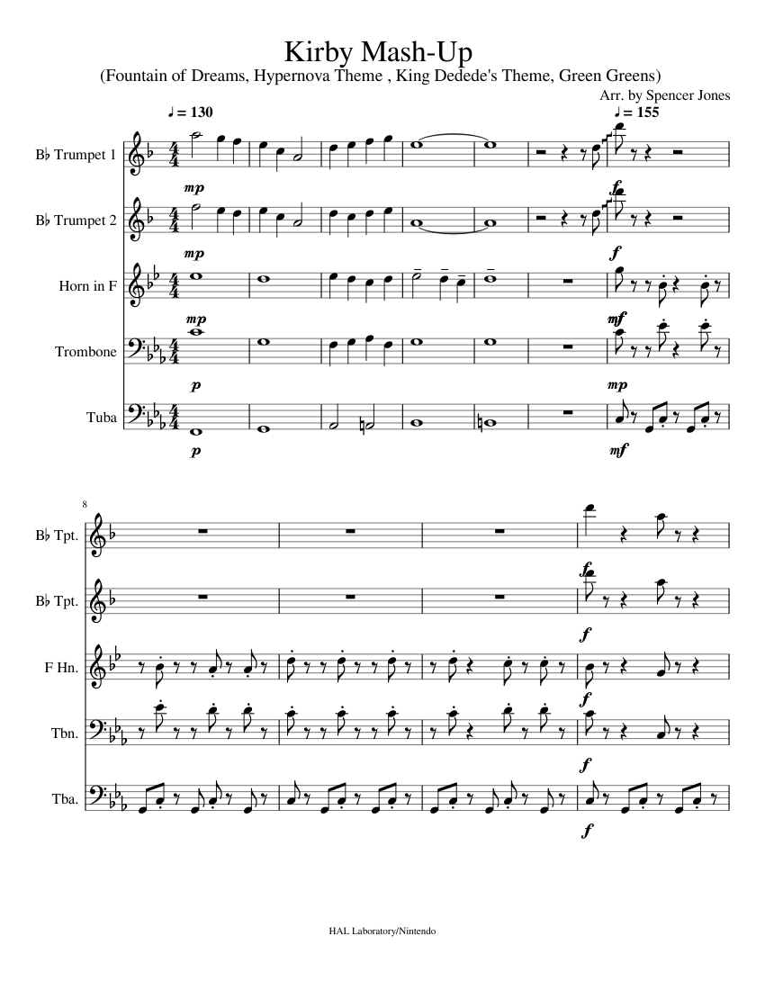 Kirby Compliation Sheet music for Trombone, Tuba, Trumpet in b-flat ...