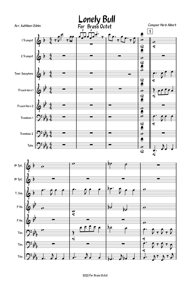 The Lonely Bull – Herb Alpert & The Tijuana Brass (Brass Octet) Sheet ...
