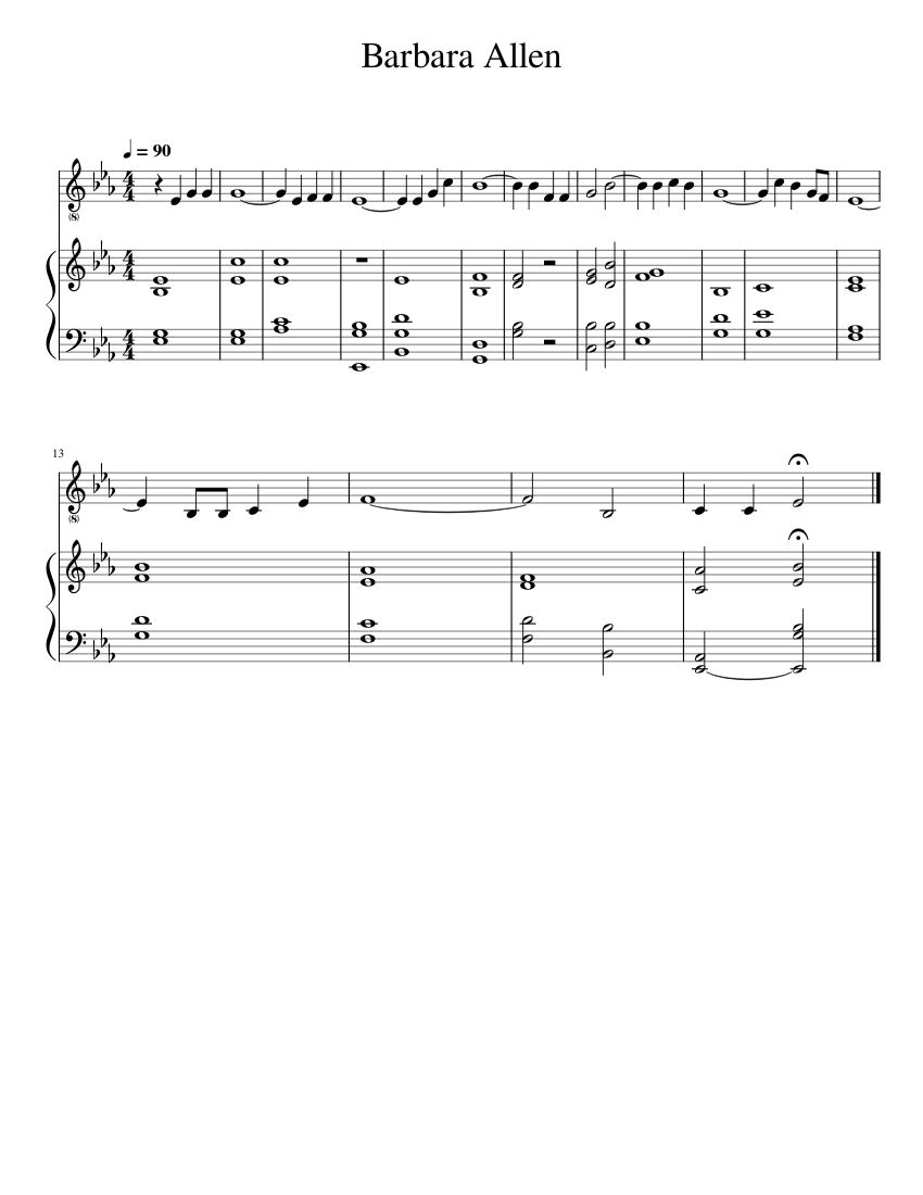 Barbara_Allen Sheet music for Piano, Vocals (Piano-Voice) | Musescore.com