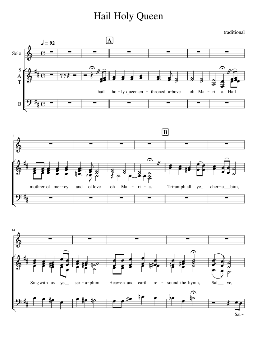 Hail Holy Queen – Traditional Hail Holy Queen Sheet Music for Piano ...