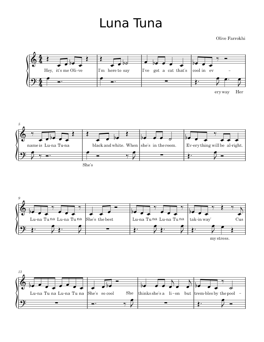 Luna Tuna – Olive Farrokhi Luna Tuna Sheet music for Piano (Solo) Easy ...