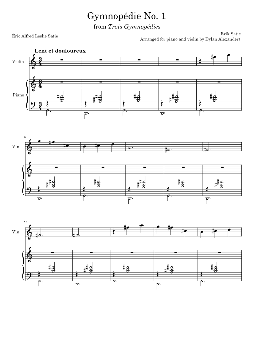 Gymnopédie No. 1 – Satie Sheet music for Piano, Violin (Solo ...