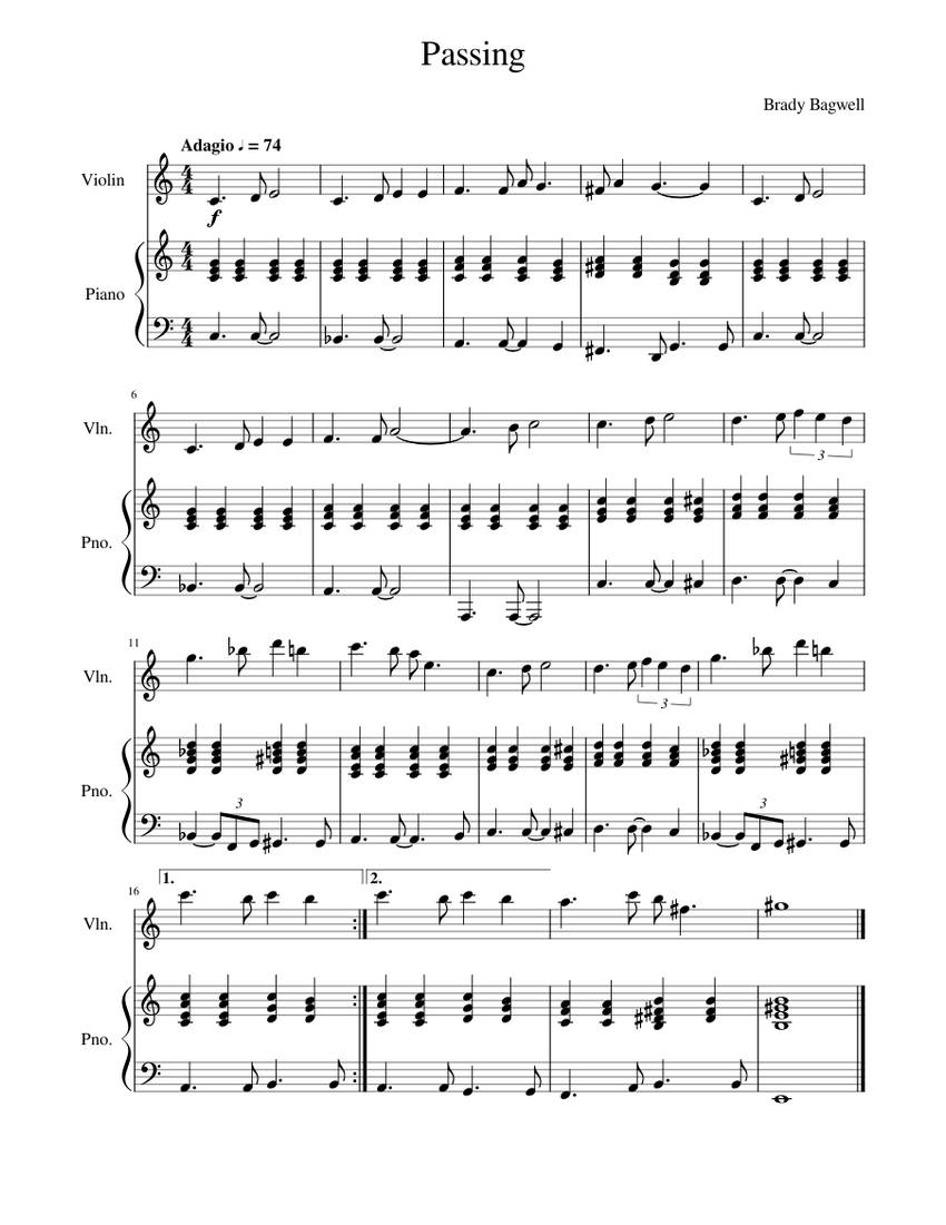 Passing Sheet music for Piano, Violin (Solo) | Musescore.com