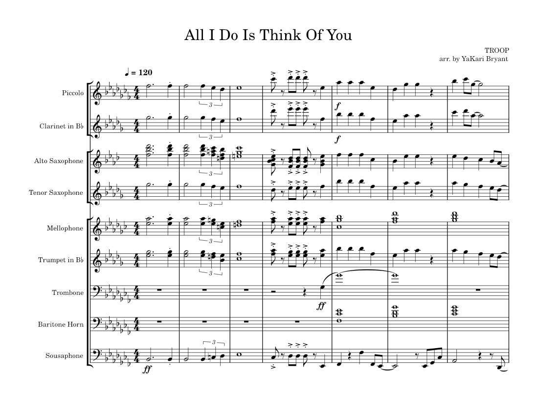 All I Do Is Think Of You – TROOP Sheet Music for Trombone, Tuba, Oboe ...