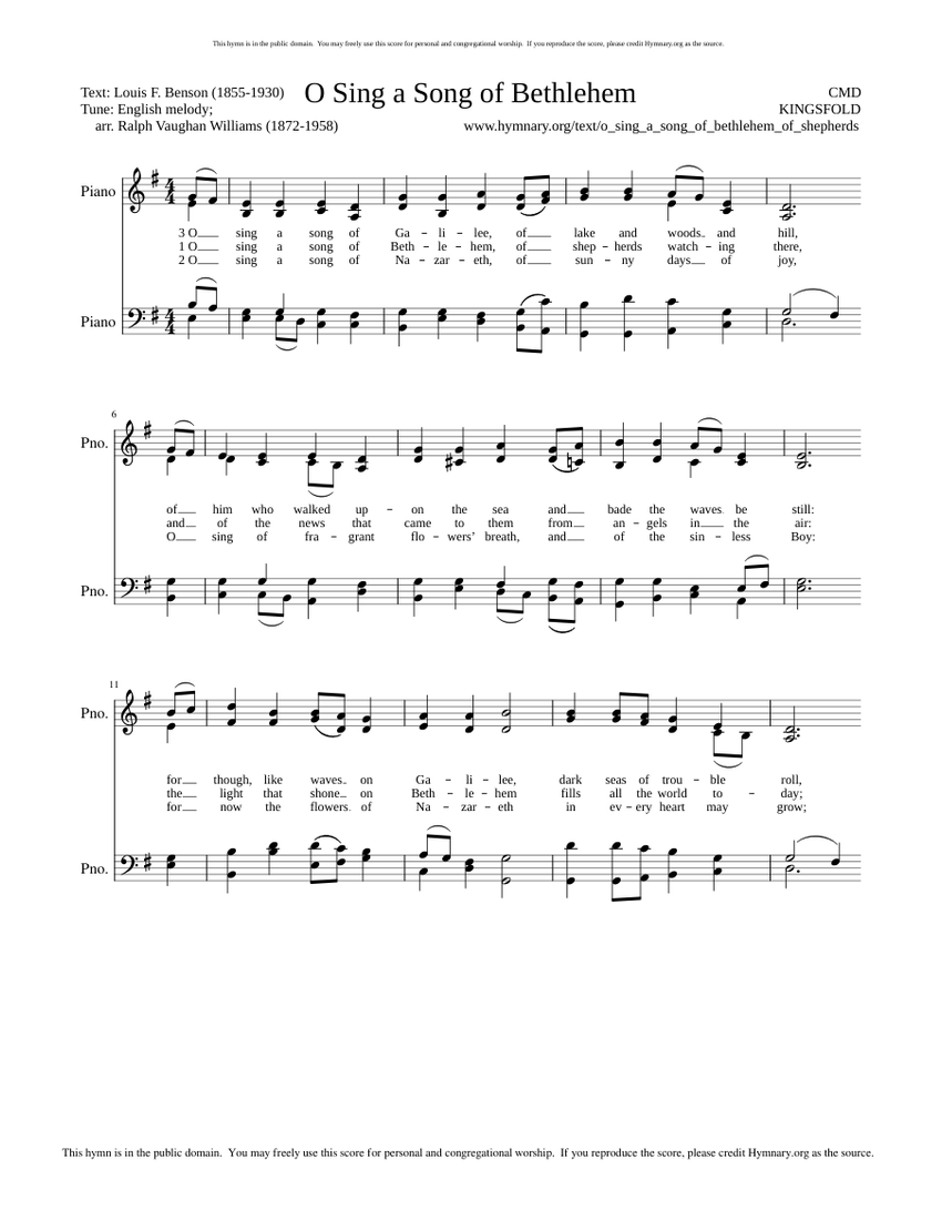 O Sing a Song of Bethlehem - Louis F. Benson Sheet music for Piano ...