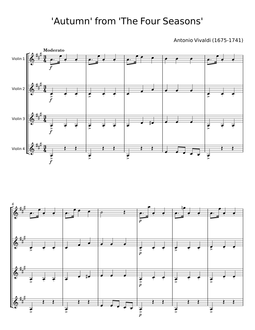 Autumn from The Four Seasons - Antonio Vivaldi Sheet music for Violin ...