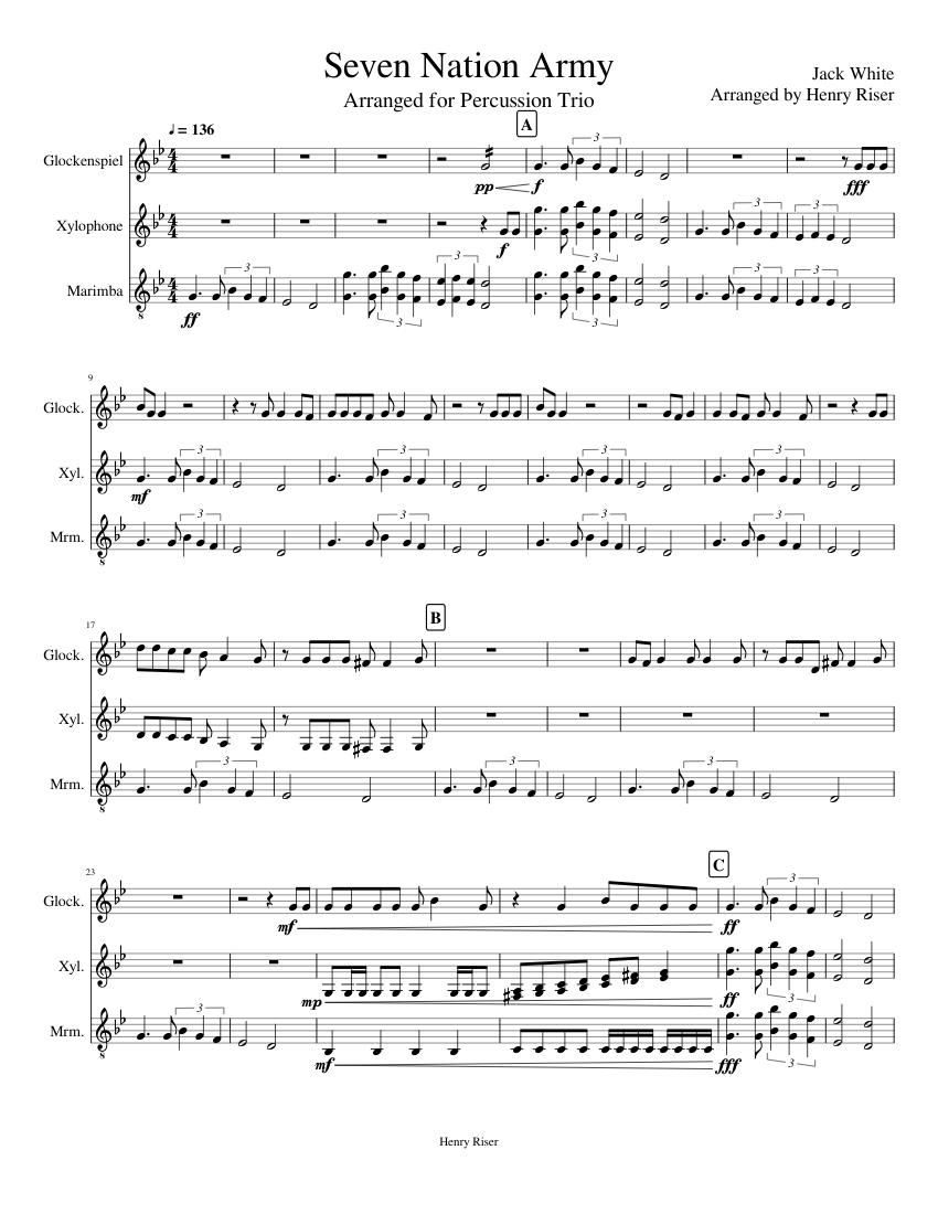 Seven Nation Army Sheet music for Glockenspiel, Marimba, Xylophone ...