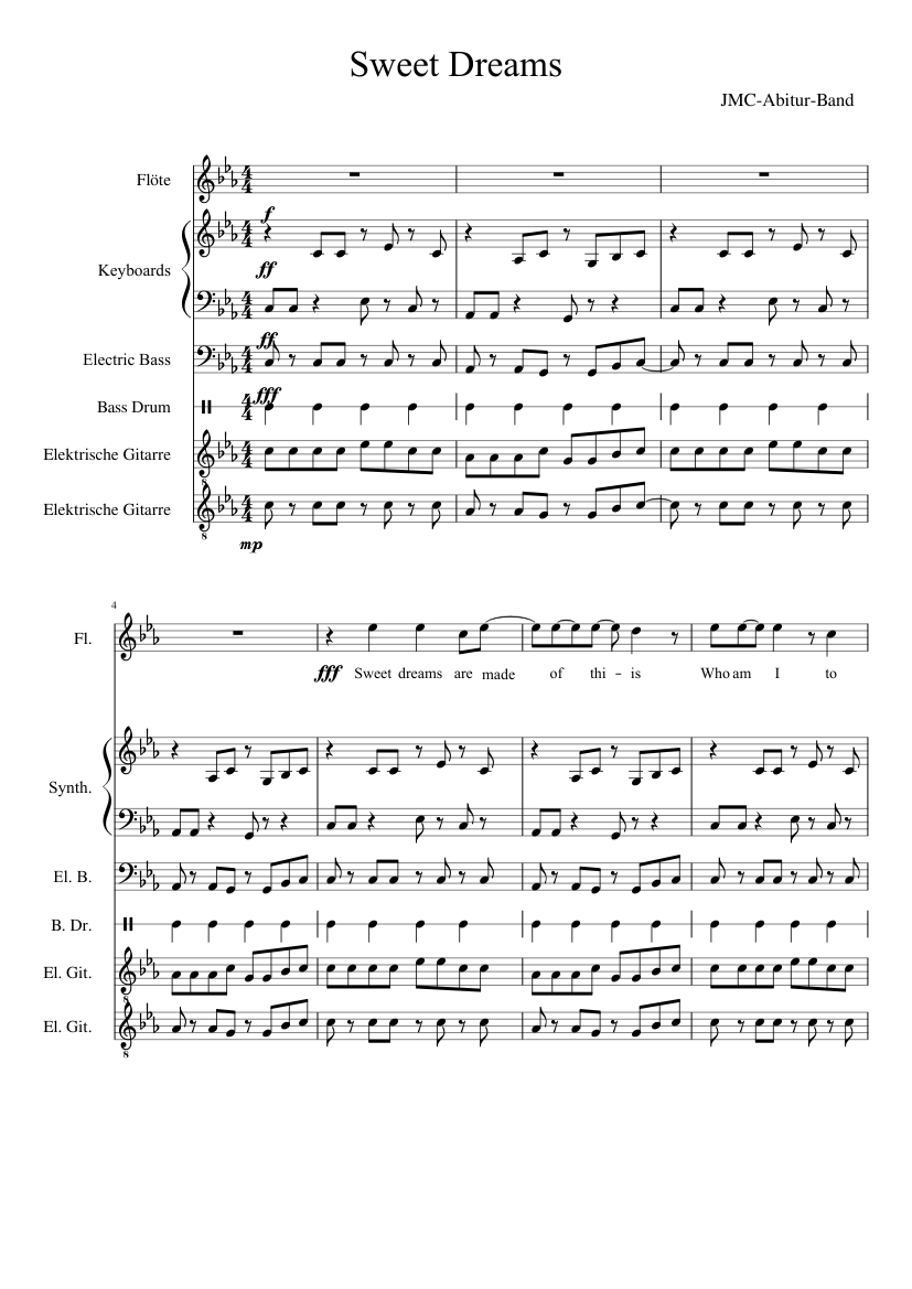 Sweet Dreams Eurythmics; Abi-Band-Arrangement Sheet Music for Flute ...