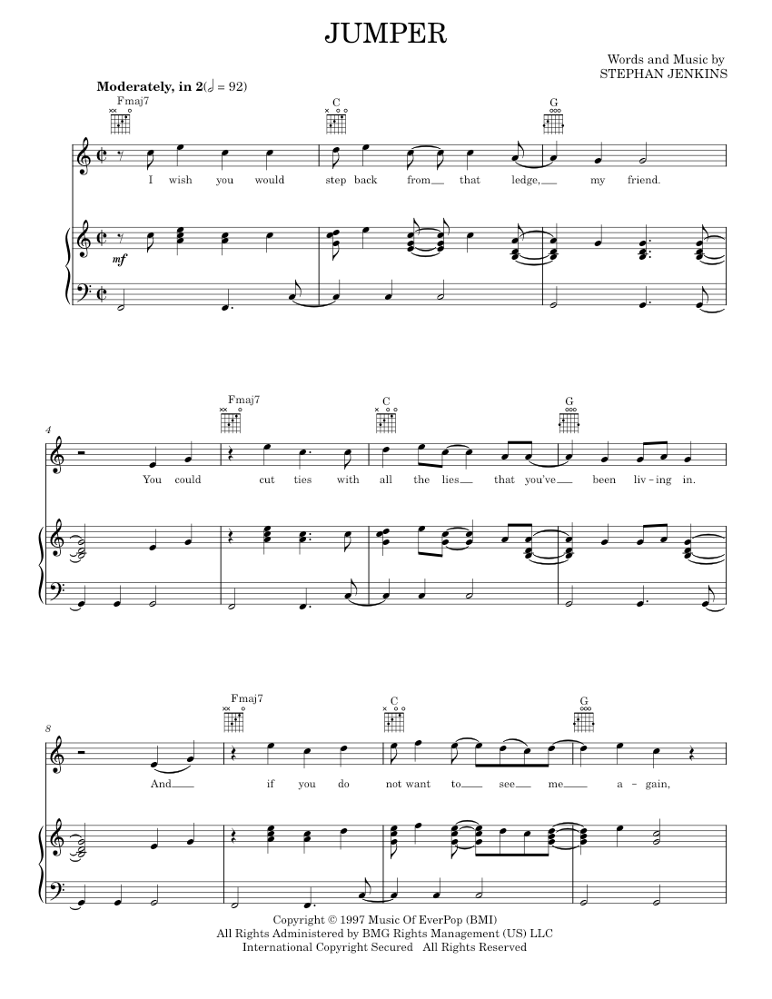 Play Official version of Jumper Sheet Music by Third Eye Blind for ...