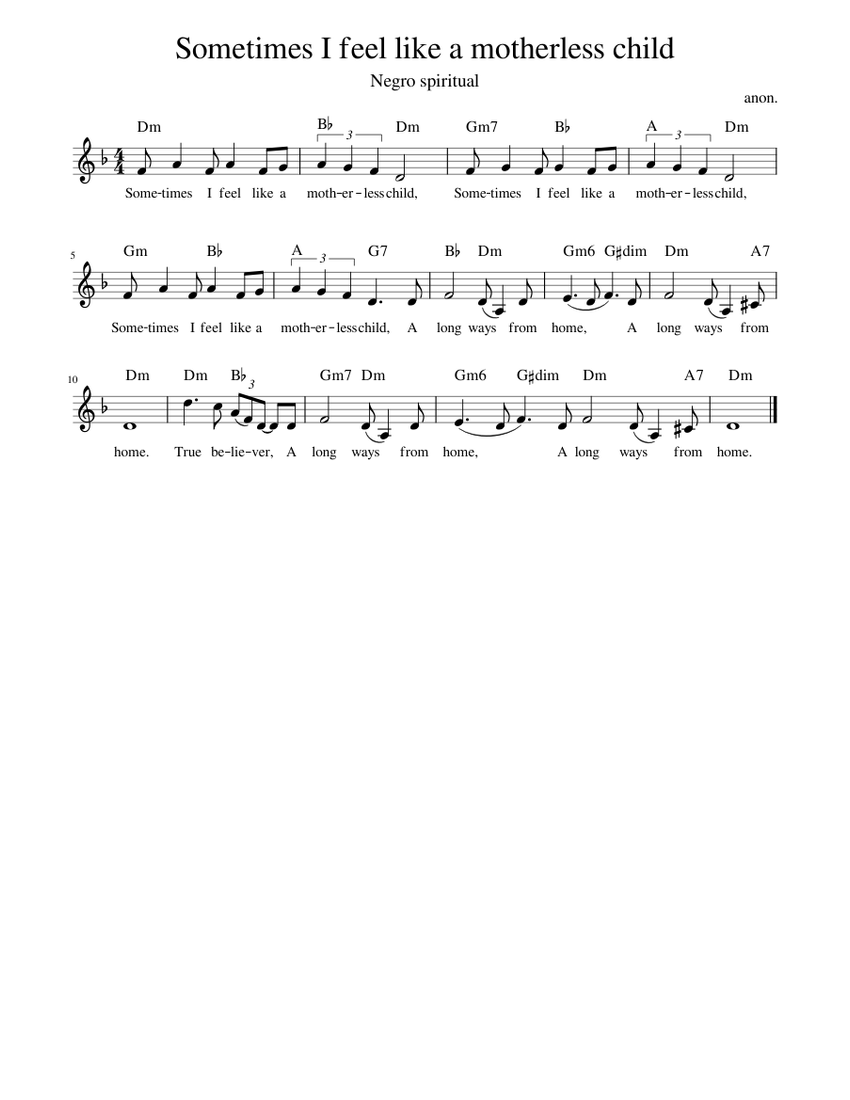 Sometimes I feel like a motherless child Sheet music for Piano (Solo ...