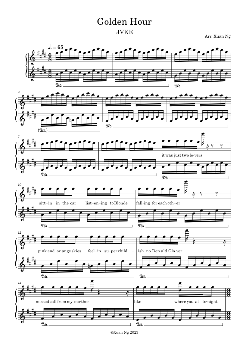 Golden Hour – JVKE Golden Hour Sheet Music for Piano (Solo) | MuseScore.com