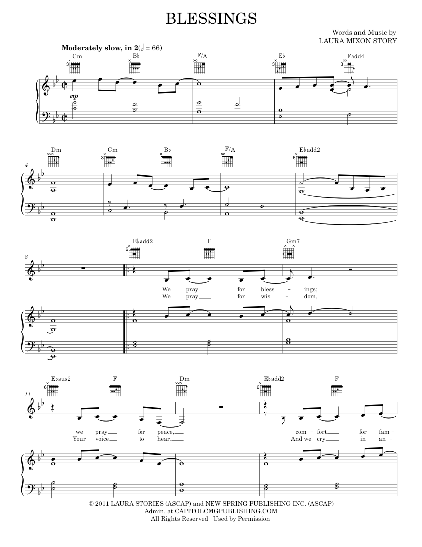 Play Official version of Blessings sheet music by Laura Story for Piano ...