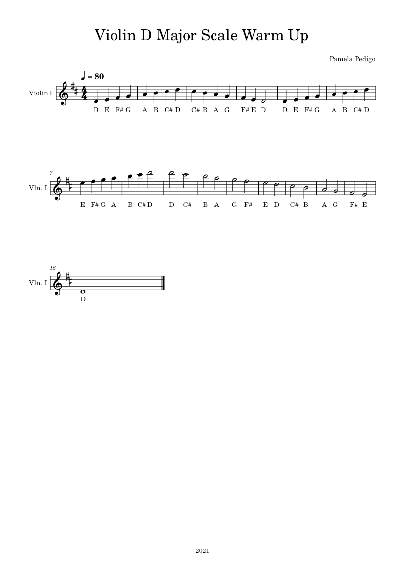 Violin D Major Scale Warm Up Sheet music for Violin (Solo) | Musescore.com