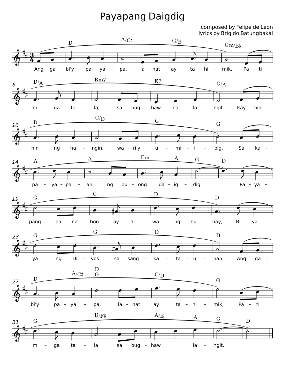 Payapang Daigdig - De Leon, Felipe P. Sheet music for Synthesizer (Solo ...