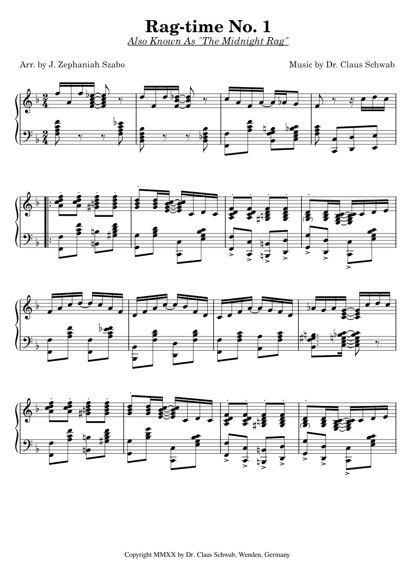 Ragtime No. 1 (aka Midnight Rag) – Dr. Claus Schwab Sheet Music for ...