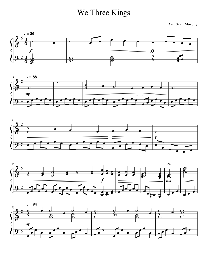 We Three Kings Sheet music for Piano (Solo) | Musescore.com