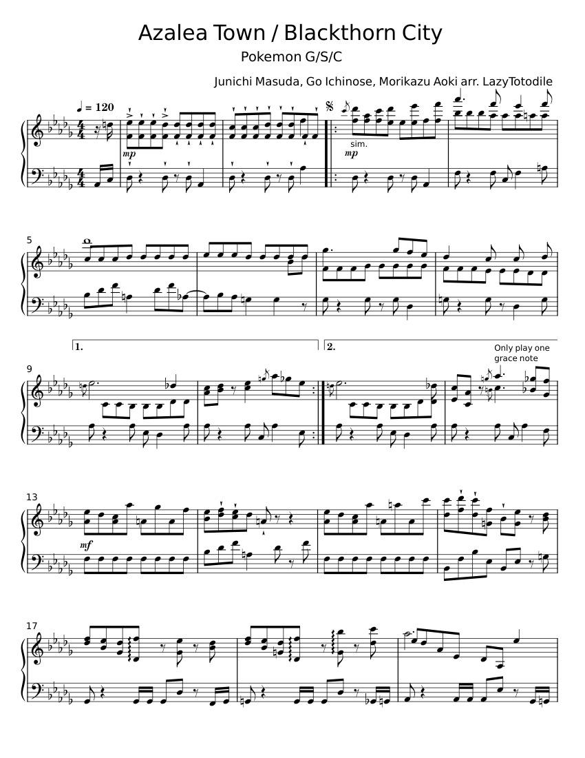 Azalea Town - Junichi Masuda Sheet music for Piano (Solo) | Musescore.com