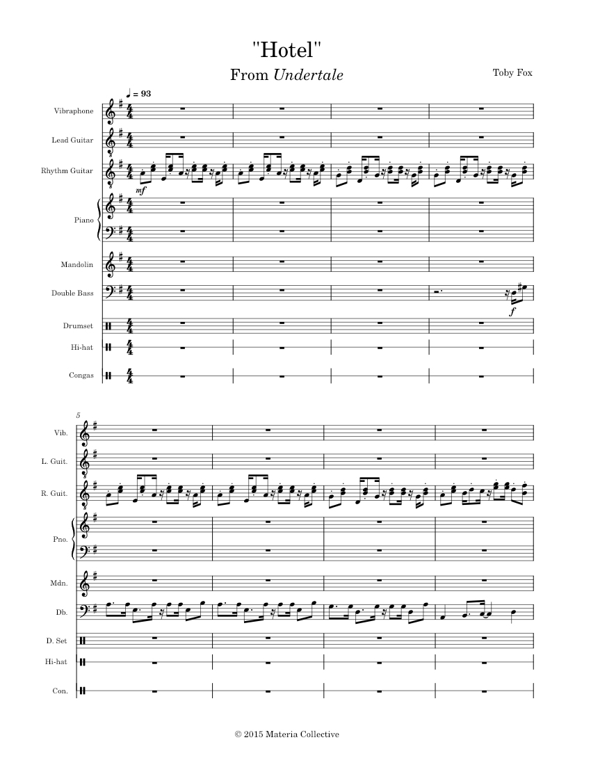 Hotel - Toby Fox Sheet music for Piano, Contrabass, Vibraphone, Guitar ...