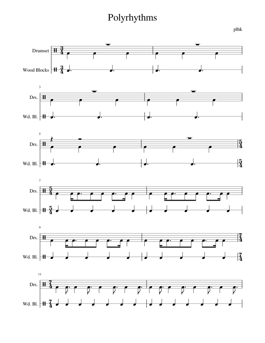 Polyrhythms Sheet music for Drum group, Woodblock (Percussion Duet ...